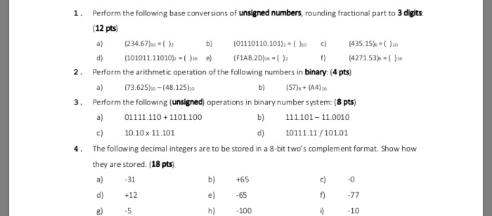 Solved 1 Perform the following base conversions of unsigned | Chegg.com