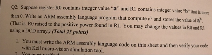 Solved Q2: Suppose register RO contains integer value "a" | Chegg.com