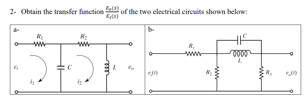 2- ﻿Obtain the transfer function Eo(s)Ei(s) of ﻿the | Chegg.com