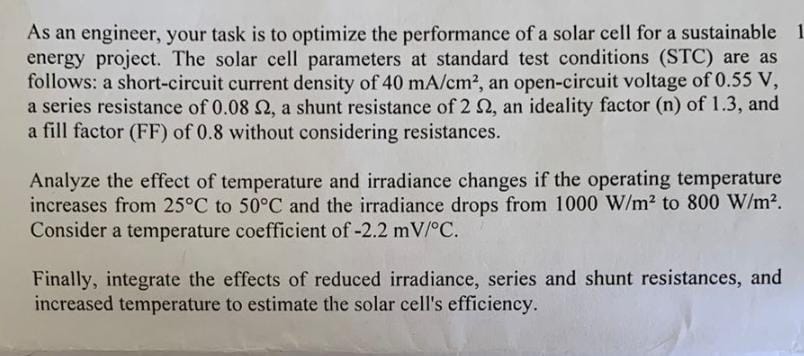 Solved AThe solar cell parameters at ﻿standard test | Chegg.com