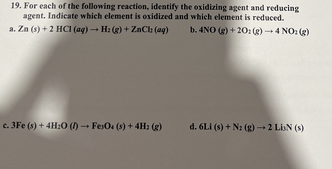 Solved 19. For each of the following reaction, identify the | Chegg.com