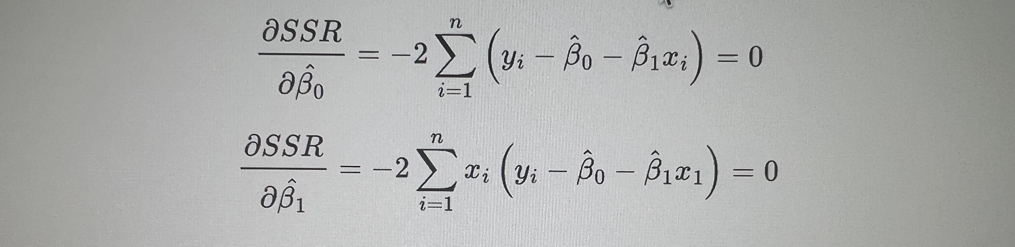 Solved ∂β^0∂SSR=−2∑i=1n(yi−β^0−β^1xi)=0 | Chegg.com