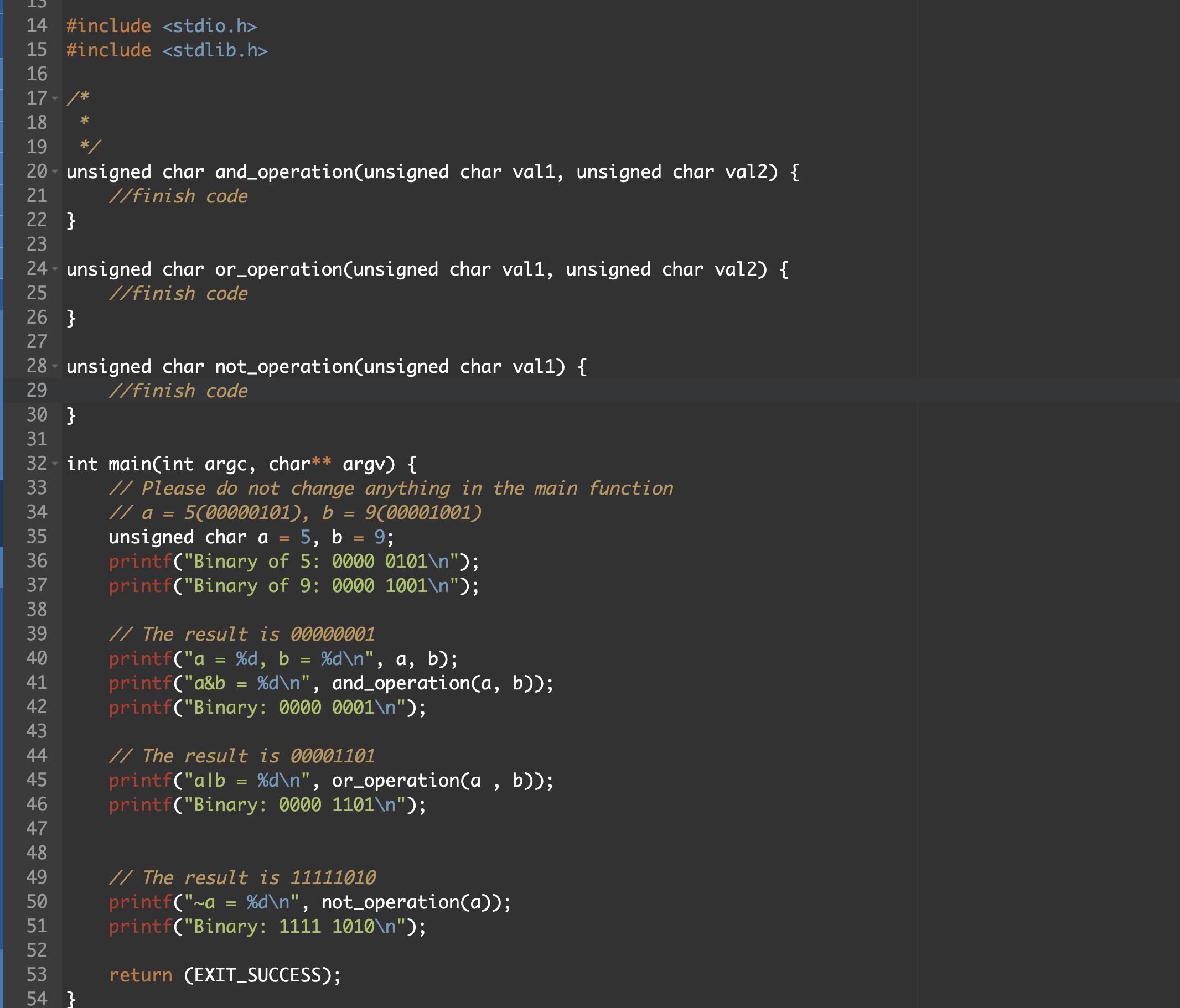 Solved finish code for the unsigned operations. expected | Chegg.com