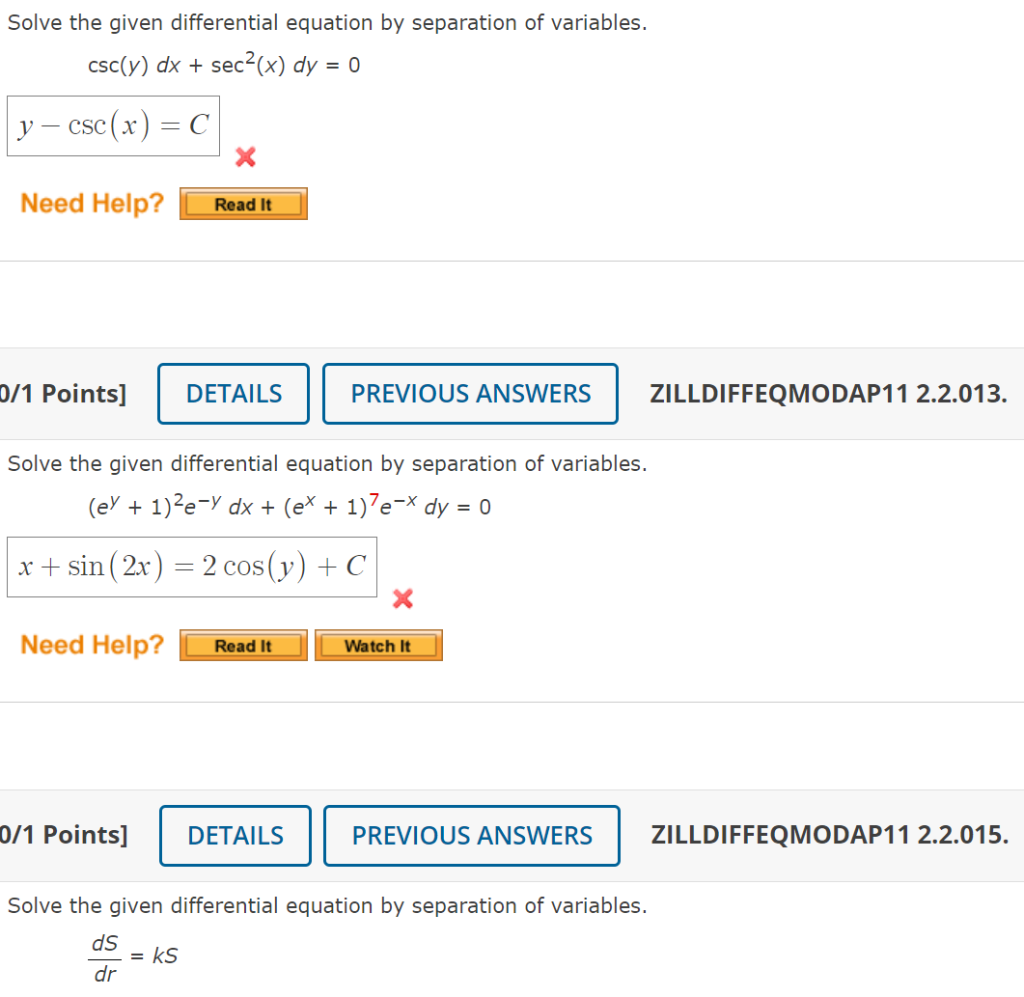Solved Solve the given differential equation by separation | Chegg.com