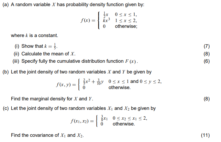 Solved (a) A random variable X has probability density | Chegg.com