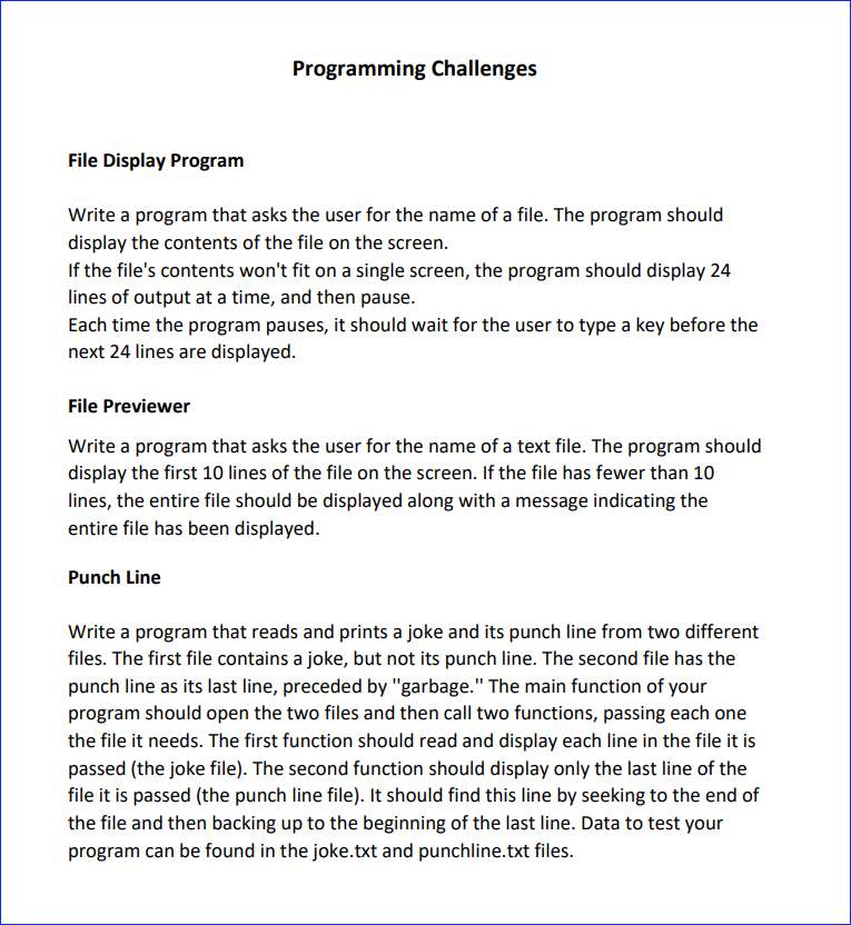 Solved Programming Challenges File Display Program Write a | Chegg.com