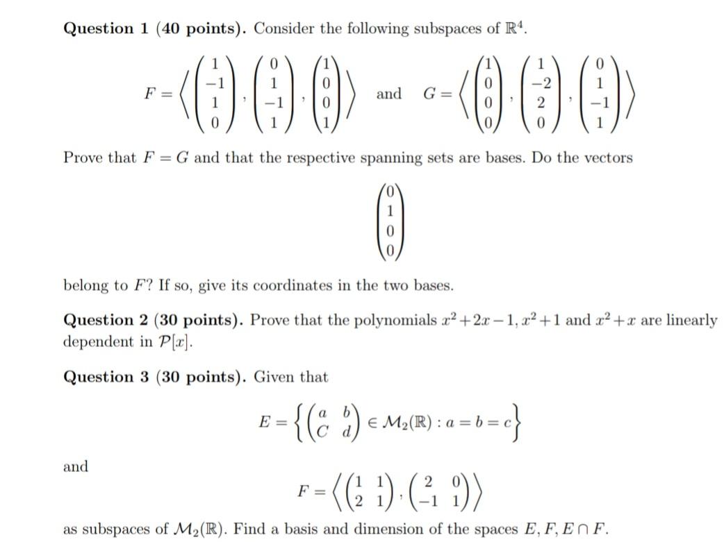 Solved Advanced Linear Algebra Code: MATH-7311-H01 Time: 40 | Chegg.com