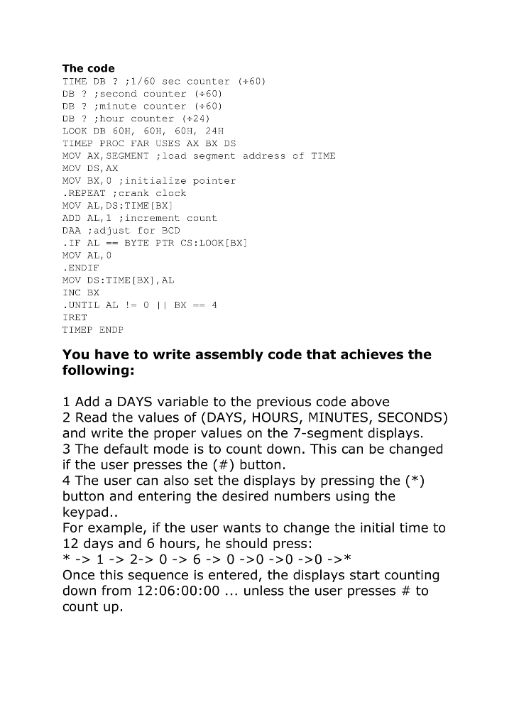Microprocessor based system homework Requirements | Chegg.com