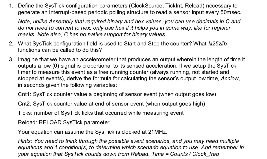 1. Define the Sys Tick configuration parameters | Chegg.com