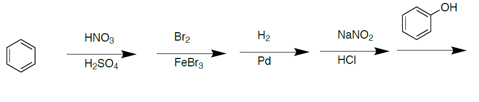 Solved ОН HNO3 Br2 H2 NaNO2 H2SO4 FeBr 3 Pd HCI | Chegg.com
