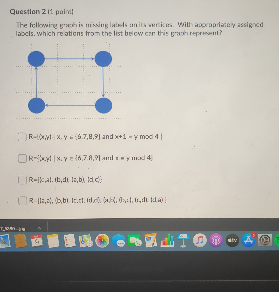 Solved Question 2 (1 point) The following graph is missing | Chegg.com