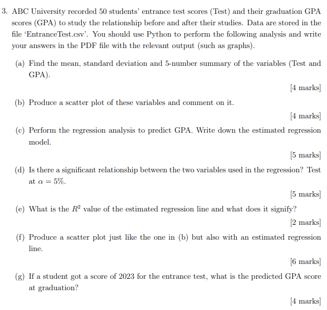 Solved ABC University recorded 50 students' entrance test | Chegg.com