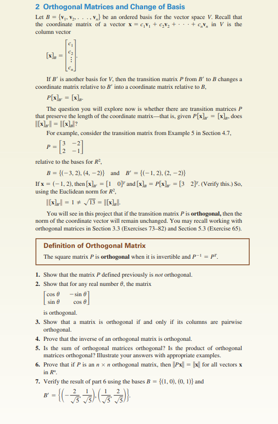Solved 2 Orthogonal Matrices and Change of Basis Let | Chegg.com