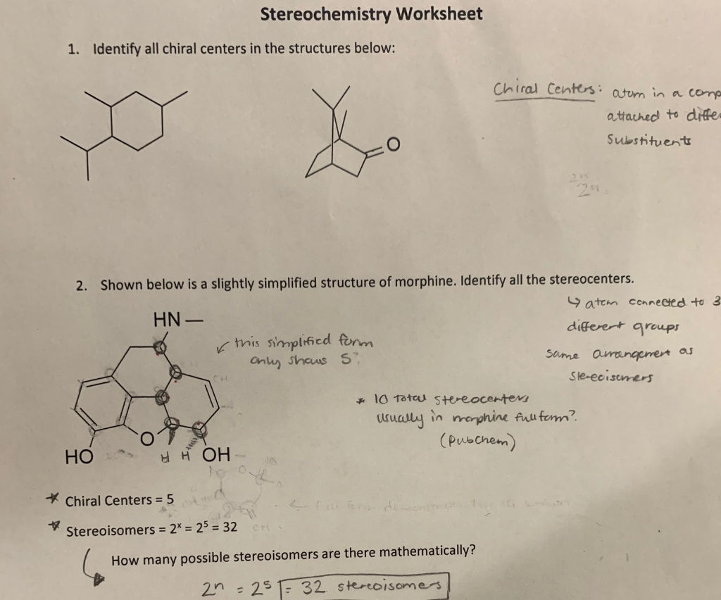 Solved Stereochemistry Worksheet 1. Identify all chiral | Chegg.com