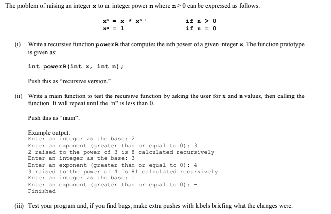 Solved The problem of raising an integer x to an integer | Chegg.com