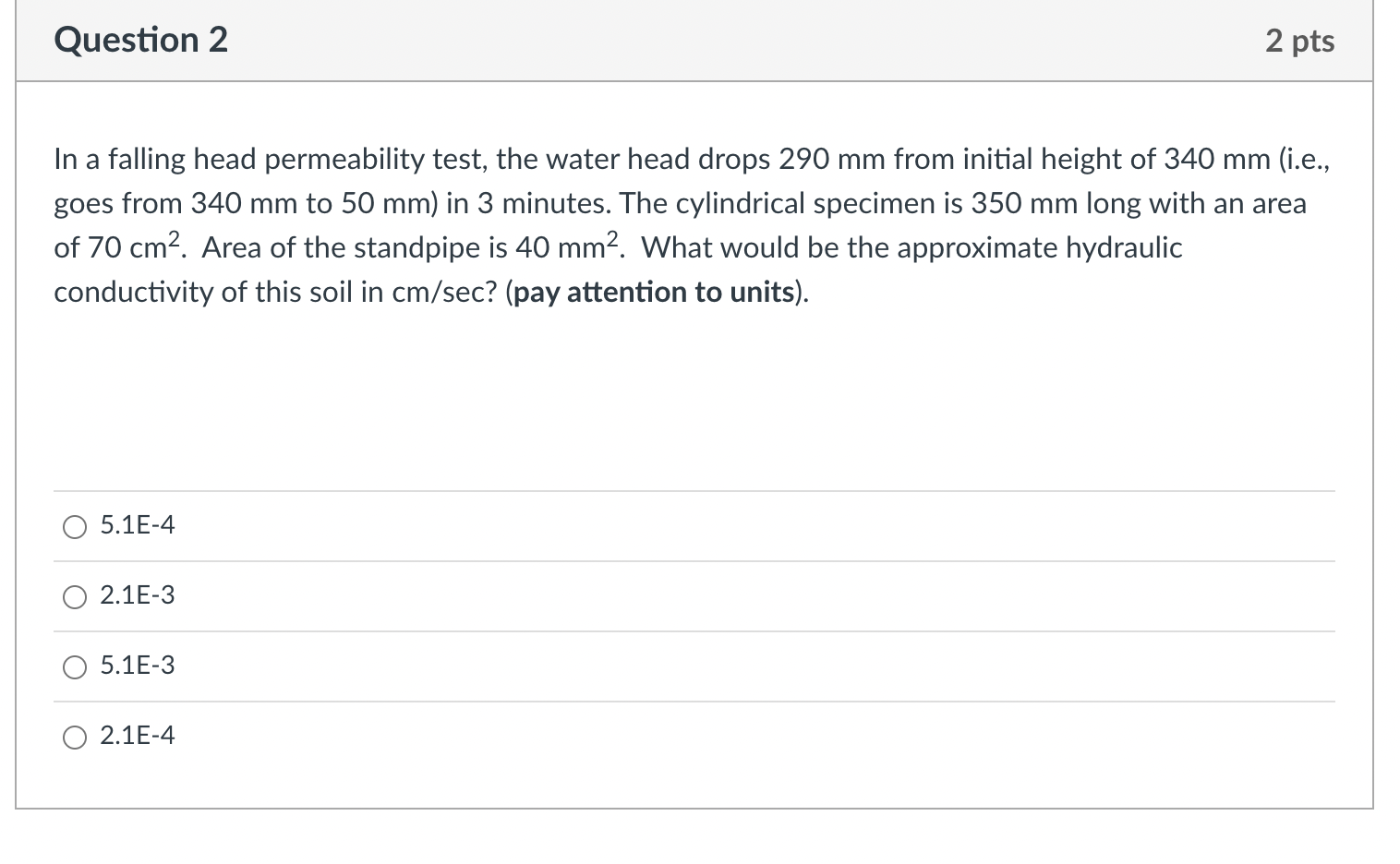 Solved In a falling head permeability test, the water head | Chegg.com