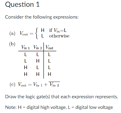 Solved Consider the following expressions: (a) Vout ={HL if | Chegg.com