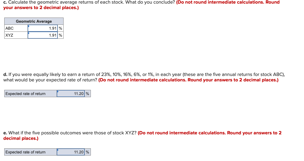 Solved Consider the rate of return of stocks ABC and XYZ. a. | Chegg.com