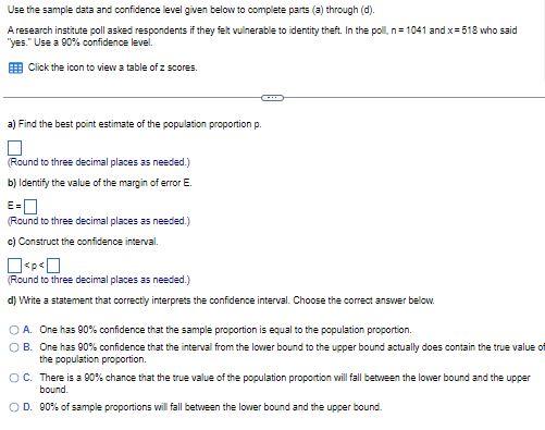 Solved Use the sample data and confidence level given below | Chegg.com