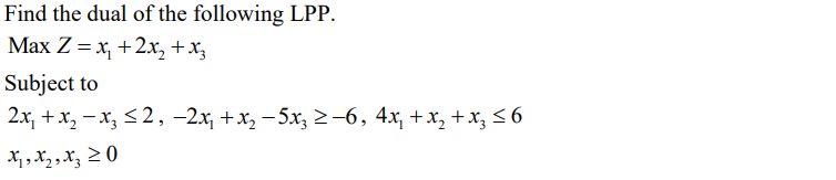 Solved Find the dual of the following LPP. MaxZ=x1+2x2+x3 | Chegg.com