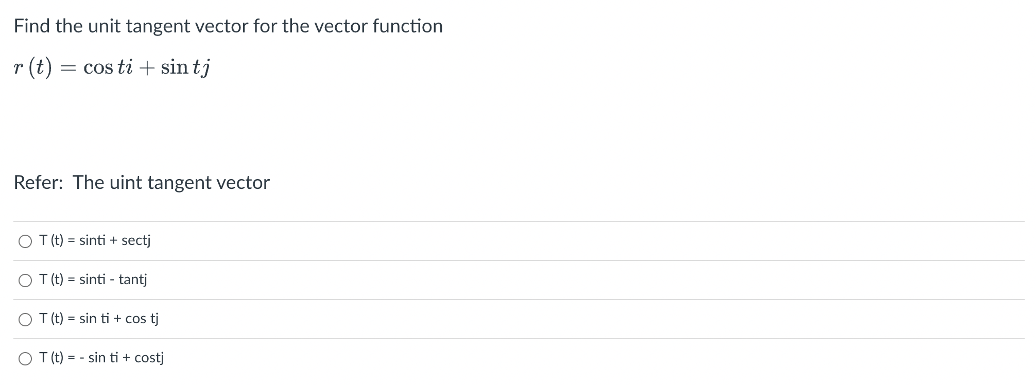 Solved Find the unit tangent vector for the vector function | Chegg.com