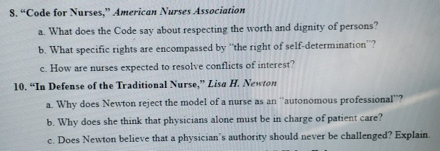 Solved 3. "Code for Nurses," American Nurses Association a. | Chegg.com