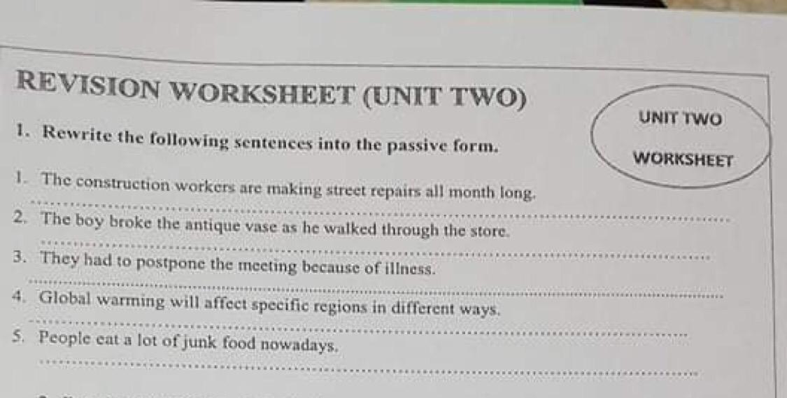 Solved REVISION WORKSHEET (UNIT TWO) UNIT TWO 1. Rewrite the | Chegg.com