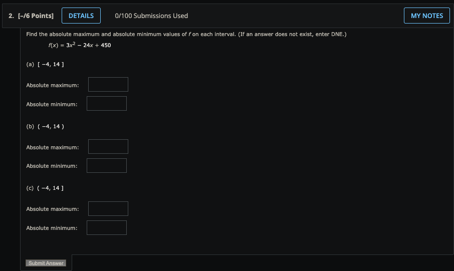 Solved 2. [-/6 Points] DETAILS 0/100 Submissions Used Find | Chegg.com