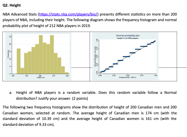 Solved Q2. Height NBA Advanced Stats | Chegg.com