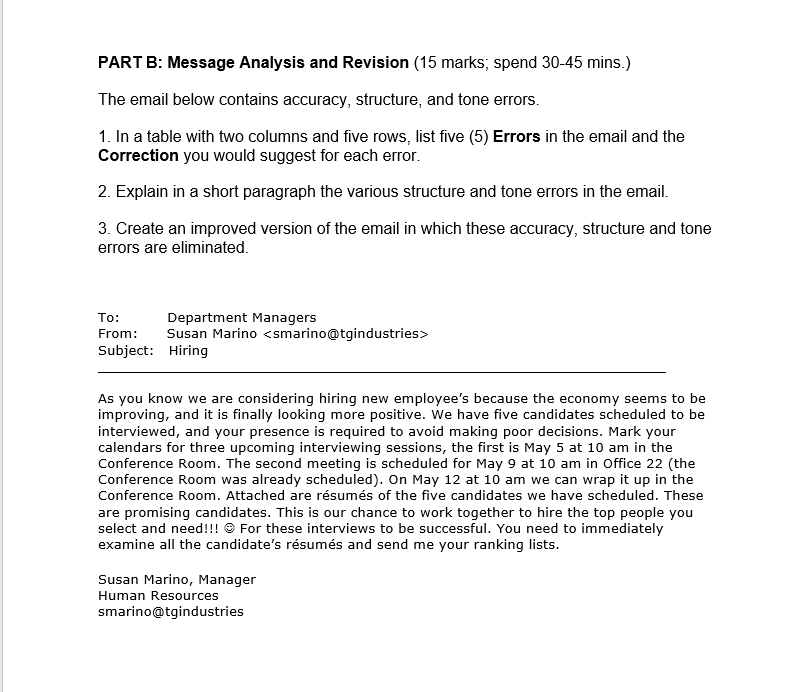 Solved PART B: Message Analysis and Revision (15 marks, | Chegg.com