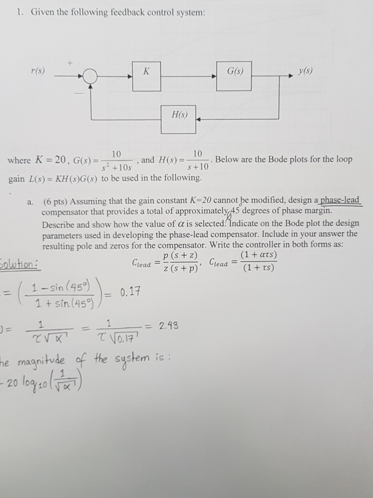 Solved 1. Given the following feedback control system: r(s) | Chegg.com