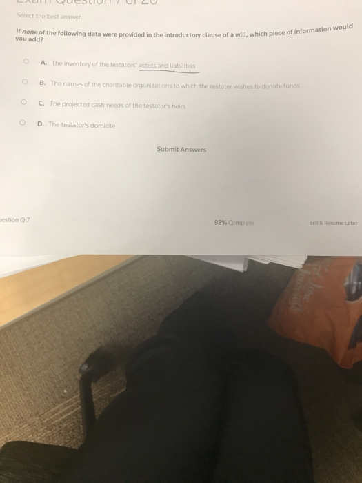 Solved Select the best answer uld it none of the following | Chegg.com