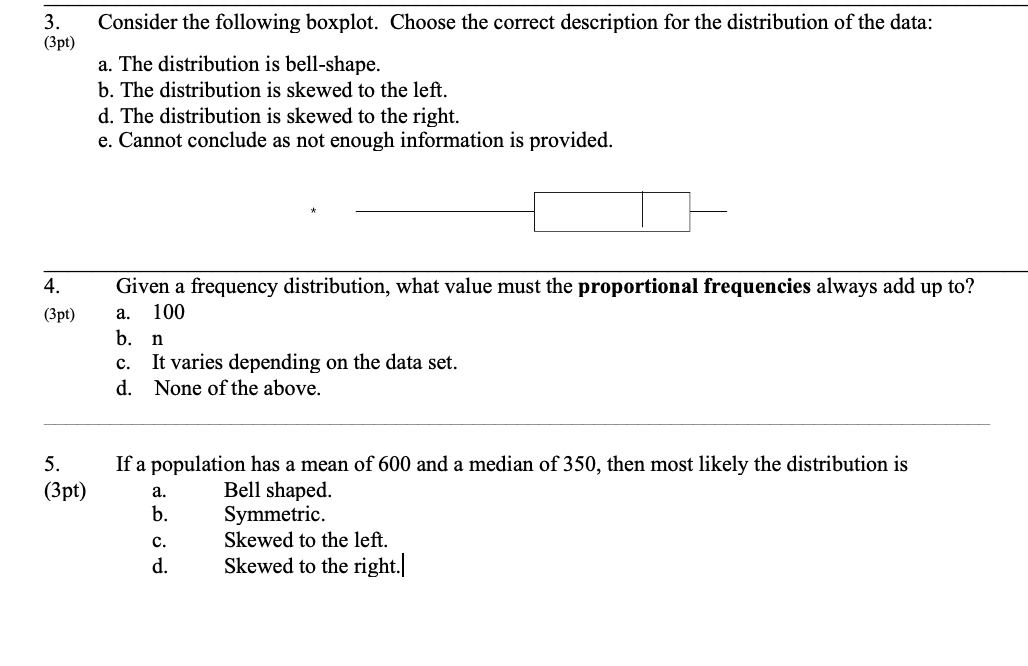 Solved 3. (3pt) Consider the following boxplot. Choose the | Chegg.com
