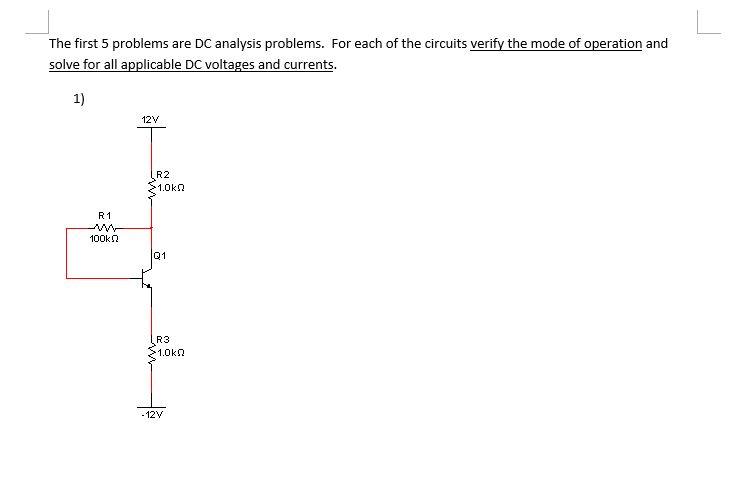 Solved The first 5 problems are DC analysis problems. For | Chegg.com