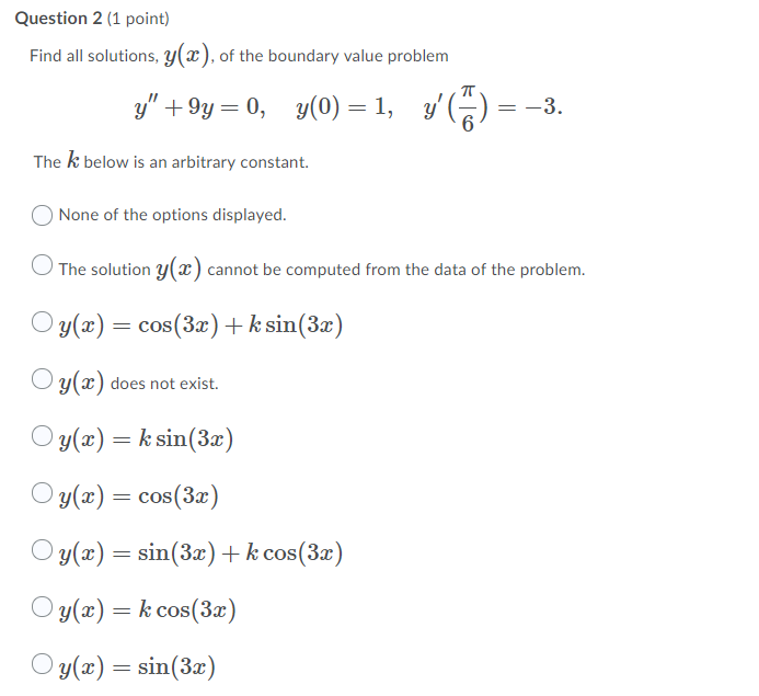 Solved Question 1 (1 point) Find all solutions, y(x), of the | Chegg.com