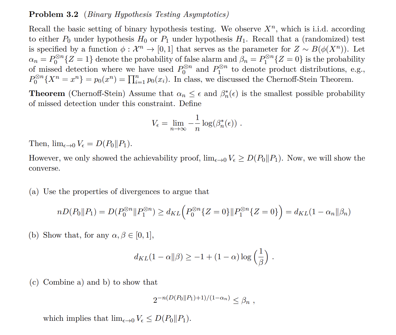 Problem 3 2 Binary Hypothesis Testing Asymptotics