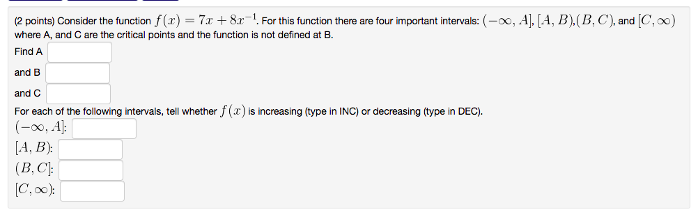 Solved (2 points) Consider the function f(x) = 7x +8x=1. For | Chegg.com