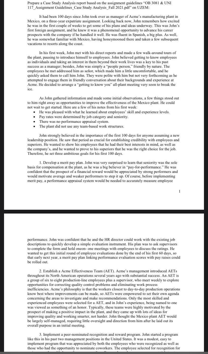 Prepare A Case Study Analysis Report Based On The Chegg