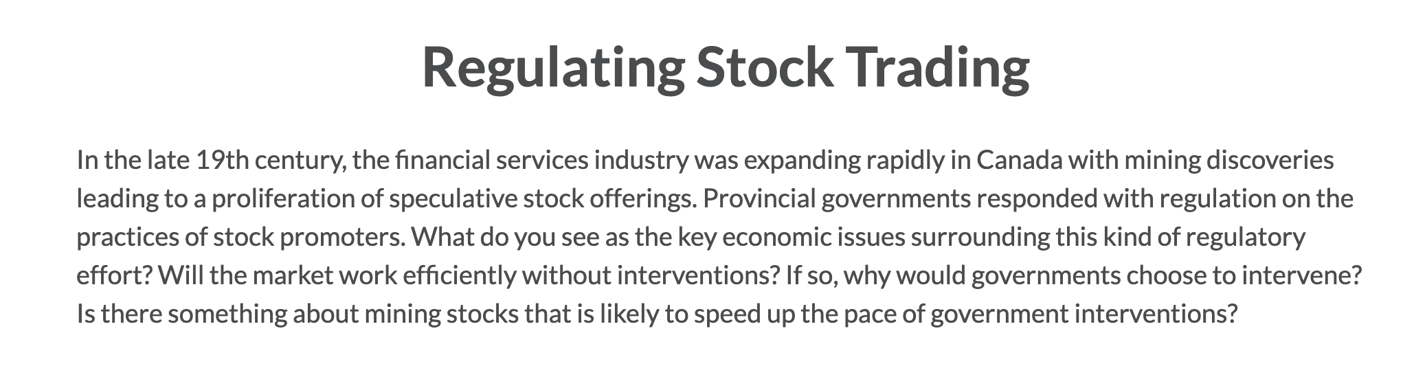 Solved Regulating Stock Trading In the late 19th century, | Chegg.com