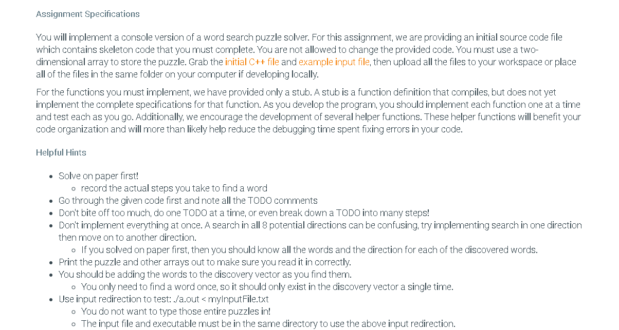 Solved You will implement a console version of a word search | Chegg.com