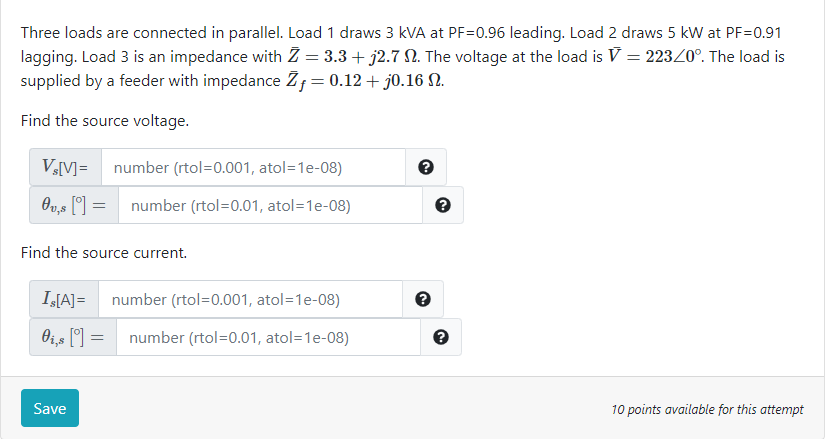 Solved Three loads are connected in parallel. Load 1 draws 3 | Chegg.com