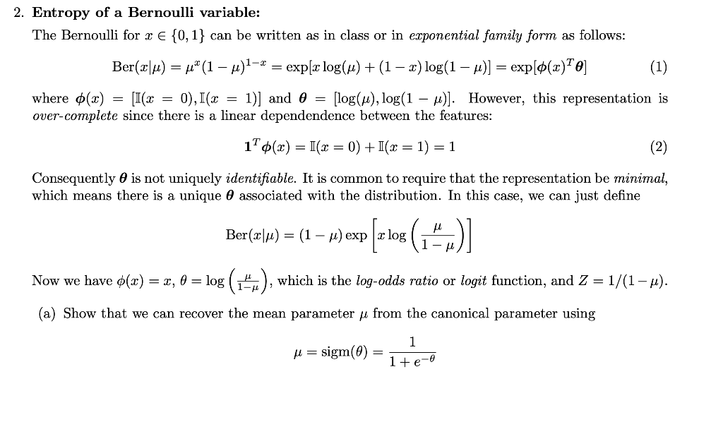 Solved 2. Entropy of a Bernoulli variable: The Bernoulli for | Chegg.com