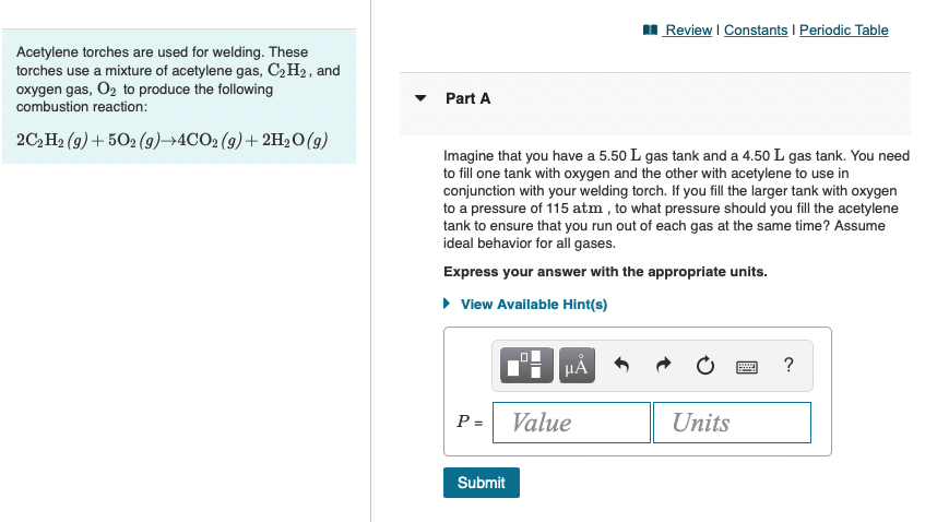 Solved Review Constants Periodic Table Acetylene torches are | Chegg.com