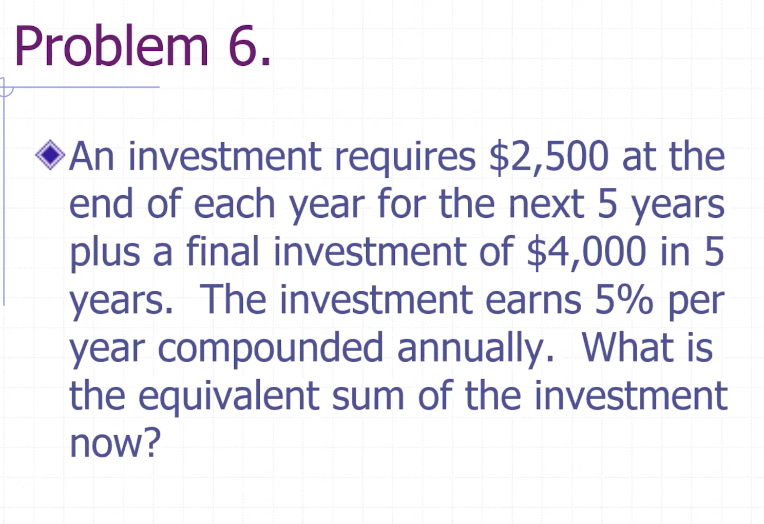 Solved Problem 6. An investment requires $2,500 at the end | Chegg.com