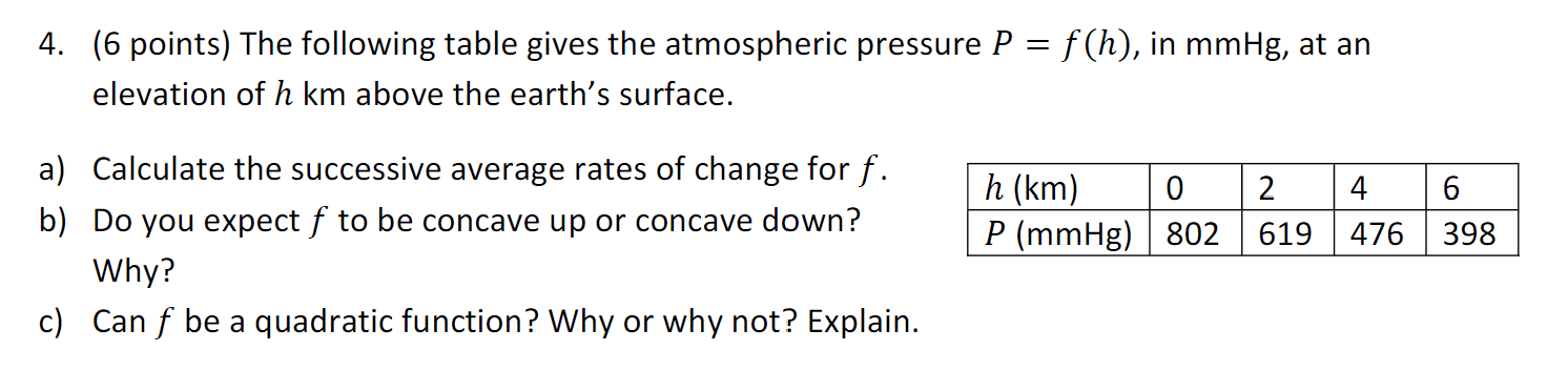 Solved 4. (6 points) The following table gives the | Chegg.com