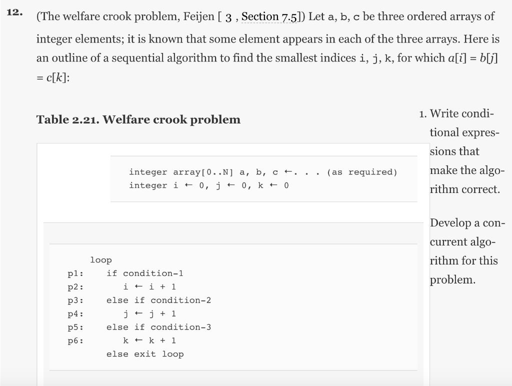 12. (The welfare crook problem, Feijen [ 3 , Section | Chegg.com