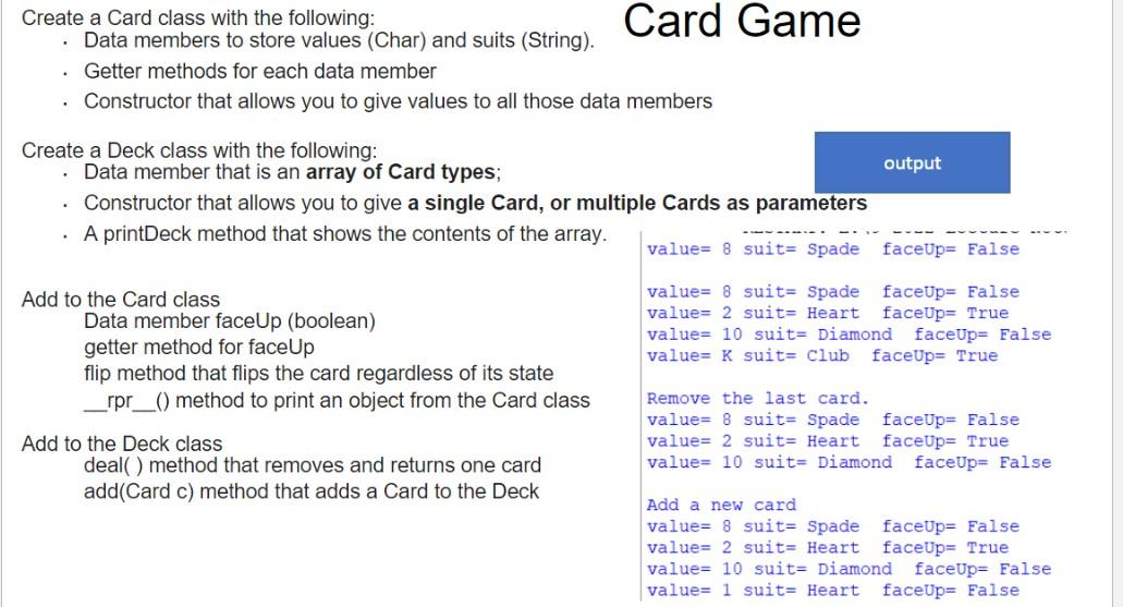 Solved Create a Card class with the following: . Data | Chegg.com
