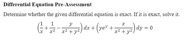 Solved Differential Equation Pre-Assessment Determine | Chegg.com