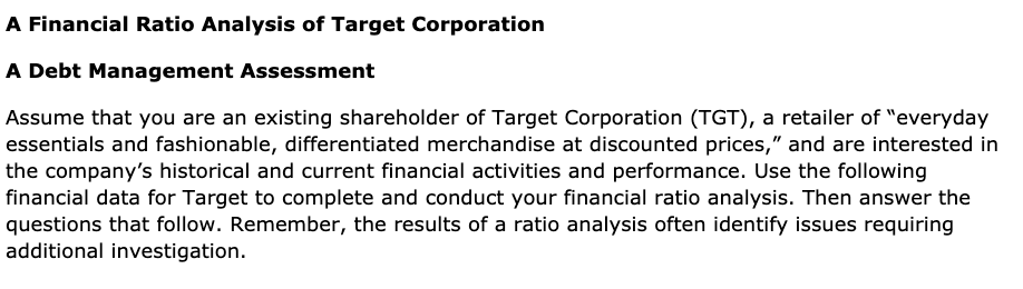 Solved A Financial Ratio Analysis of Target Corporation A | Chegg.com