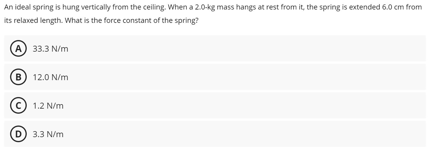 Solved An ideal spring is hung vertically from the ceiling. | Chegg.com